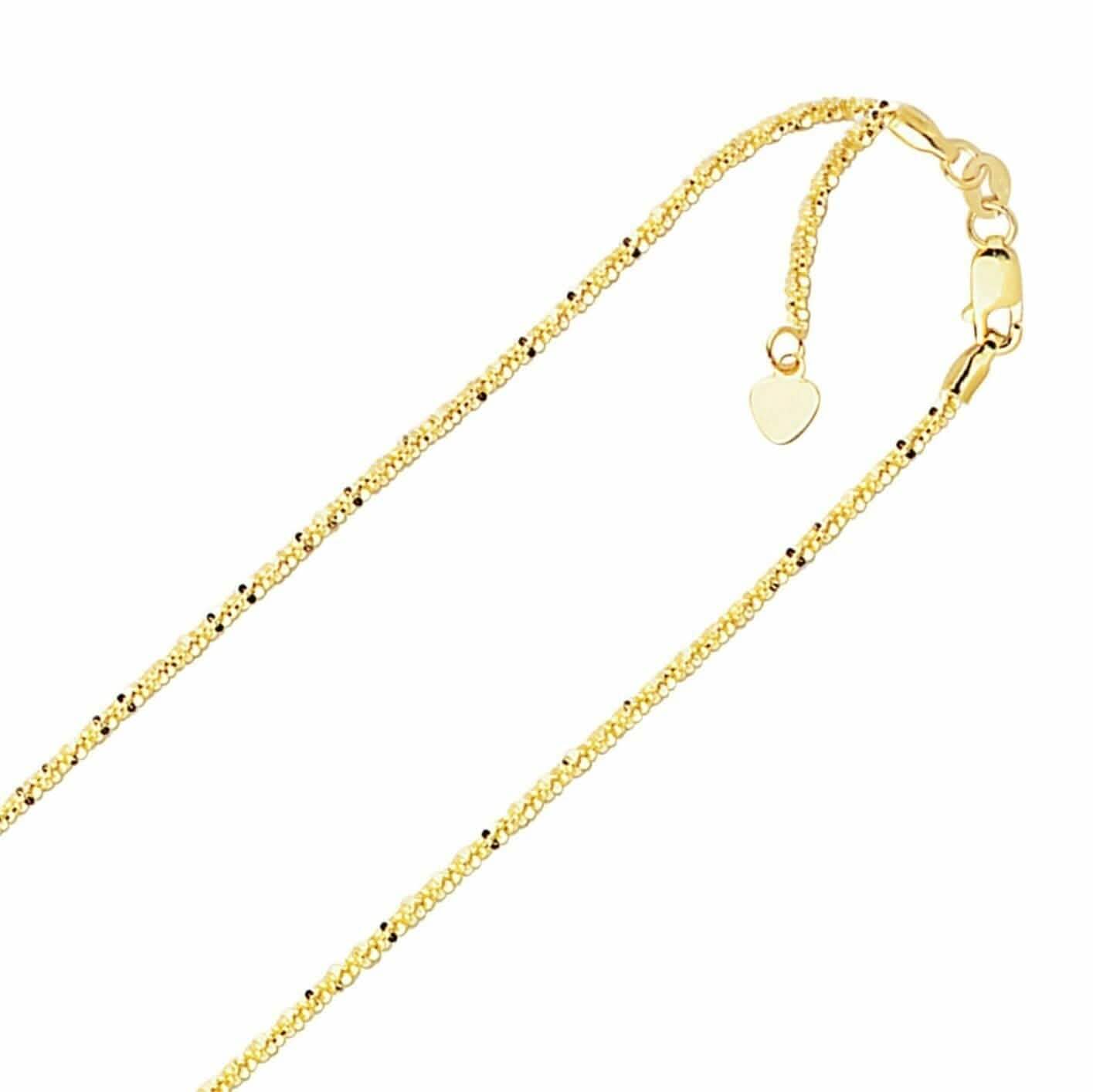 1.5mm Solid Adjustable Sparkle Twisted Rock Chain 10K Yellow Gold Up T