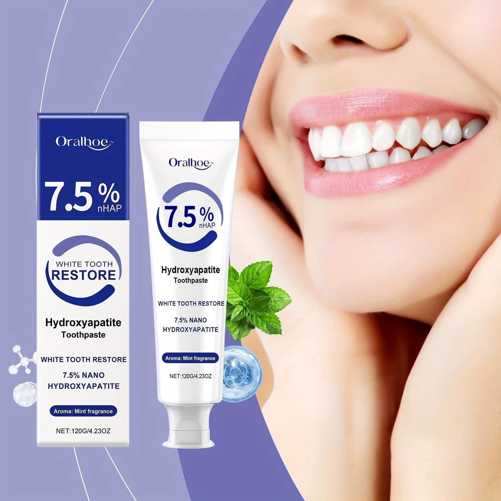 Hydroxyapatite Toothpaste – 7.5% NHAP, Whitening Mint, Gentle Teeth