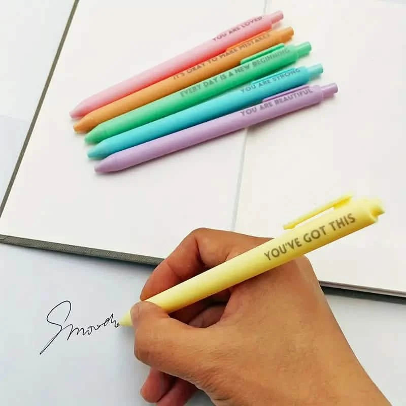 6-Pack: Motivational Rollerball Pens - Positive Message Writing Pens f