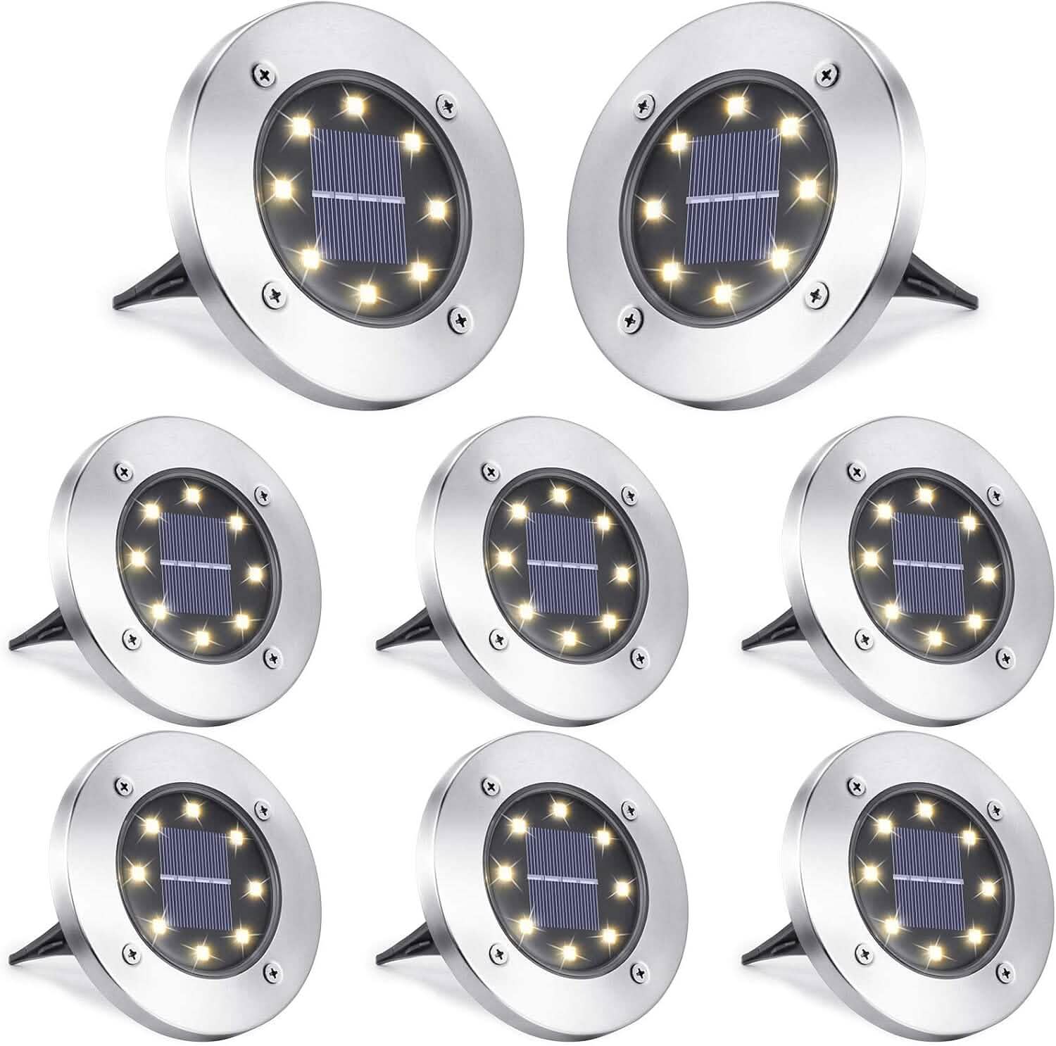 8-Pack: 8 LED Solar Disk Lights Waterproof Garden In-ground Pathway Li