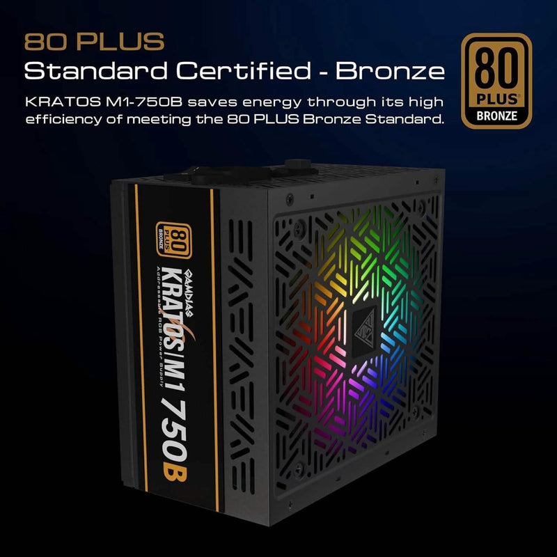 GAMDIAS RGB Gaming PC Power Supply 750W 750 Watt PSU Kratos M1-750B (R