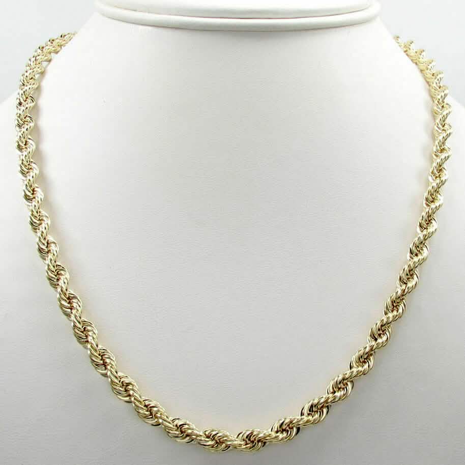 10K Solid Yellow Gold 4mm Rope Chain Thick Necklace
