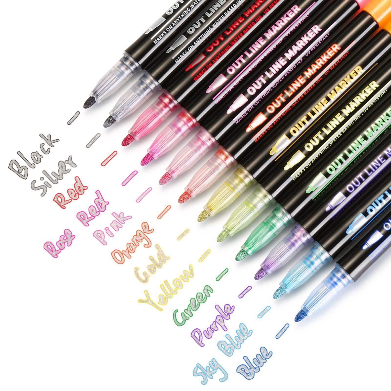 12-Pack: AGPtEK Double Line Outline Pen