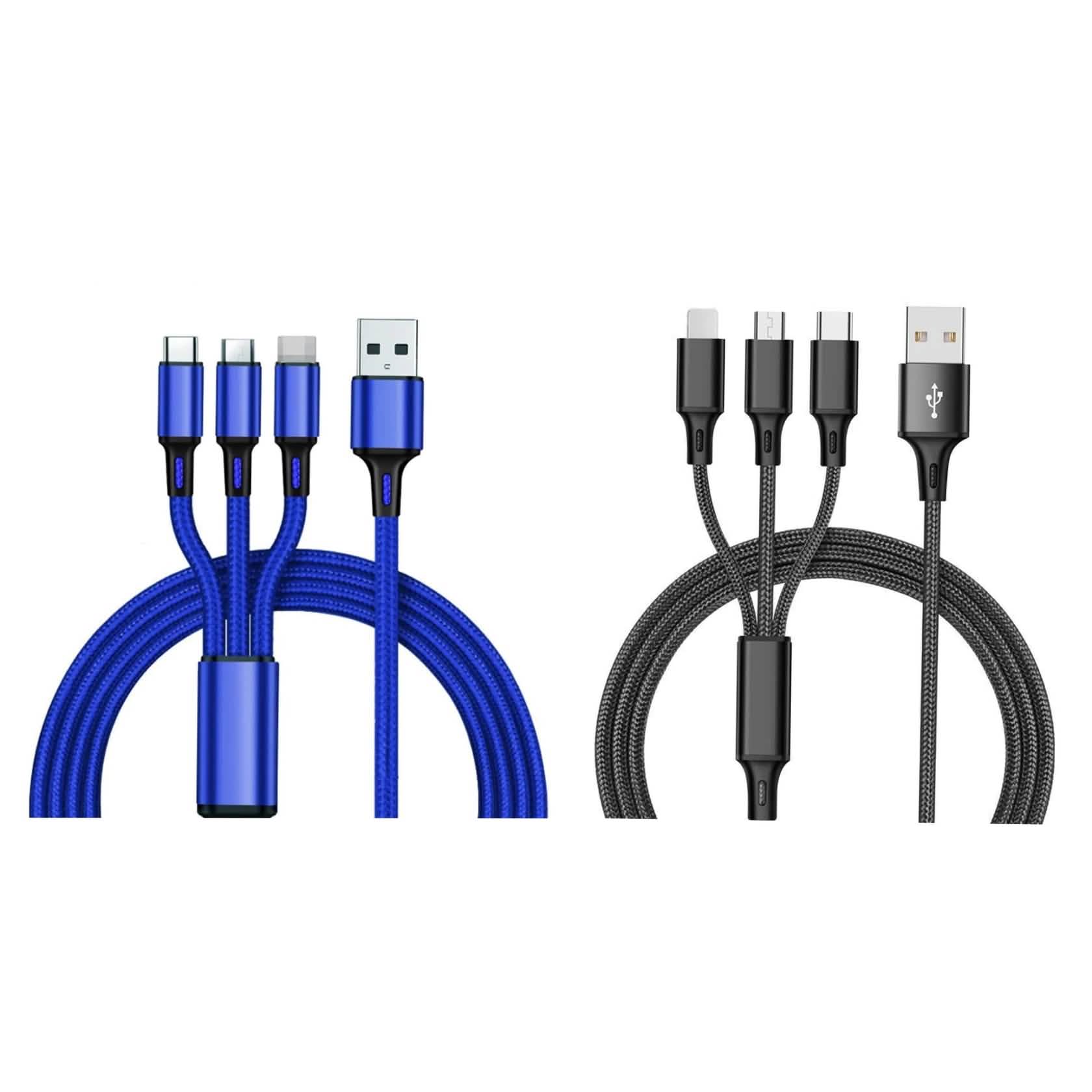 2-Pack: 3-in-1 Nylon Braided 4FT 3A Charging Cable