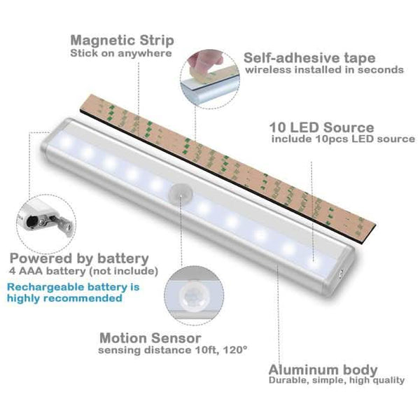 3-Pack: 10-LED Motion Sensor Stick on Light Bars