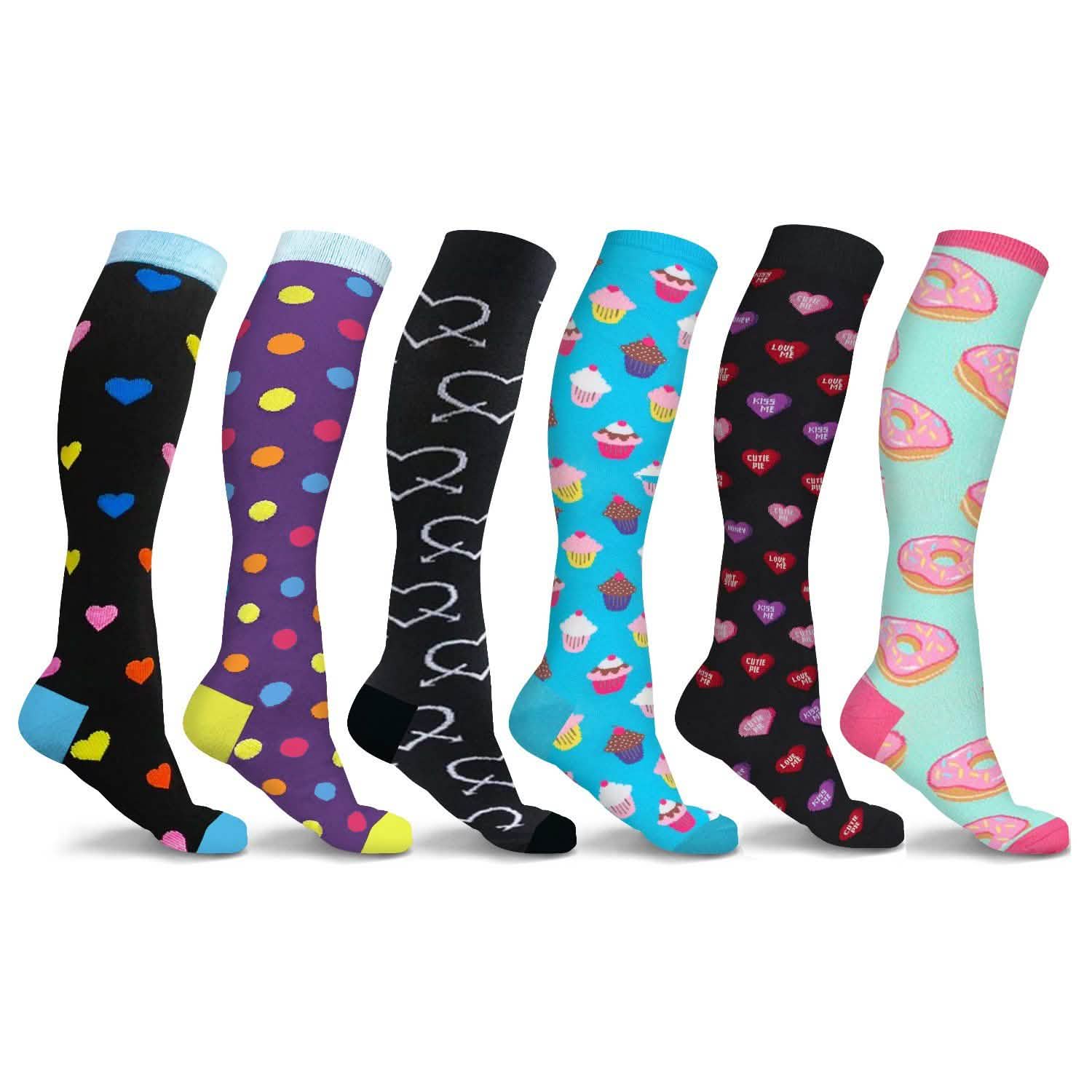 3-Pairs: DCF Unisex Fun and Patterned Knee-High Compression Socks