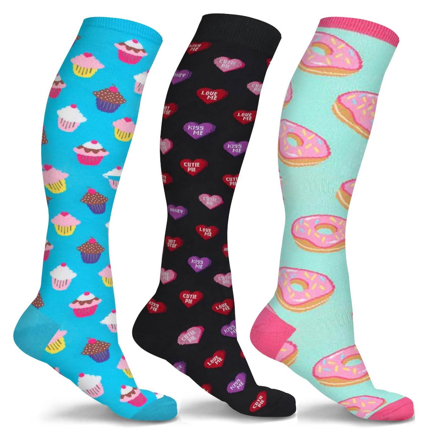 3-Pairs: DCF Unisex Fun and Patterned Knee-High Compression Socks