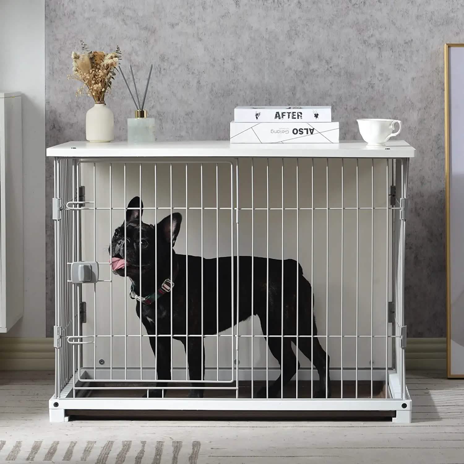 34" Long Elegant Wood Frame White Dog Cage