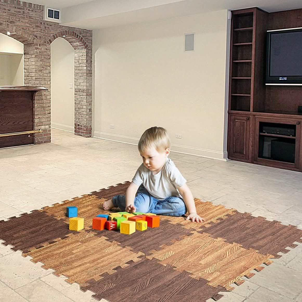 9-Piece Set: HemingWeigh Printed Wood Grain Interlocking Foam Floor Pu