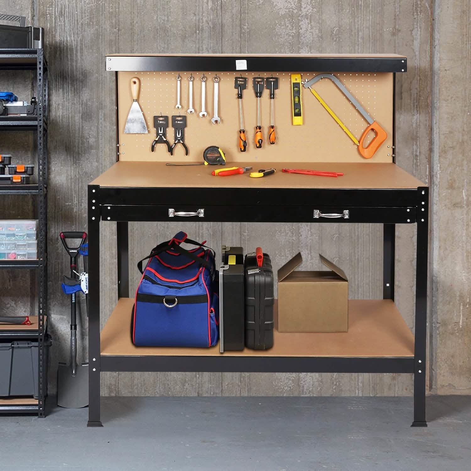 Work Benches for Garage Shop Work Station Tools Table with Peg Board a